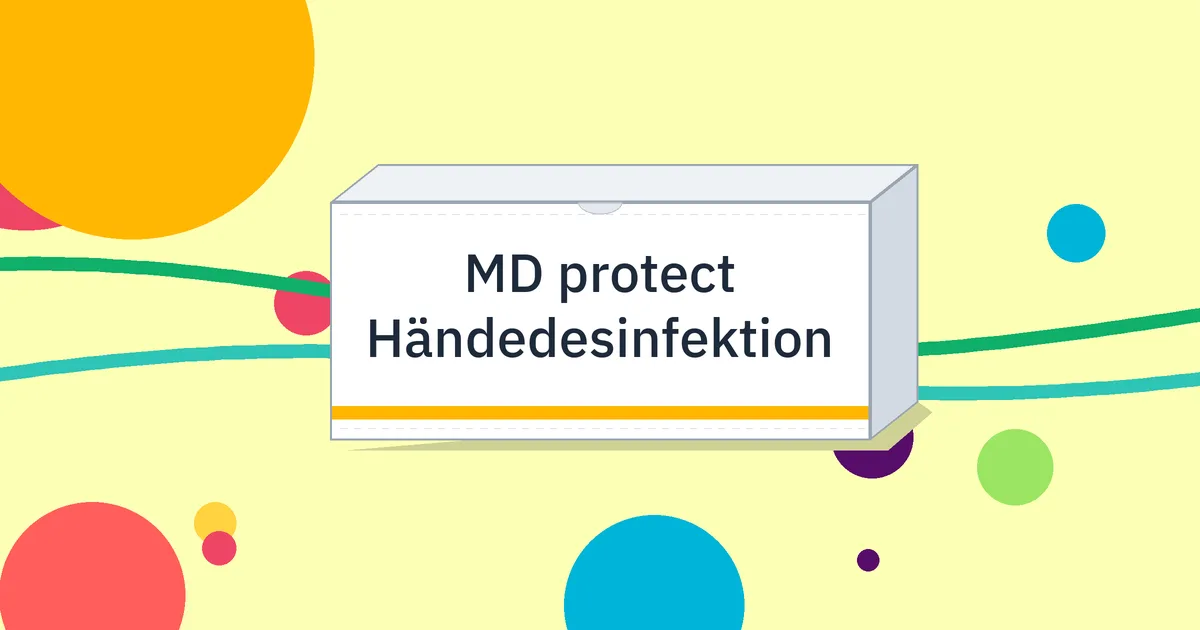 Symbolbild: Packung mit der Aufschrift MD protect Händedesinfektion (PZN 17267664) – Verfügbarkeit und Bezug in Apotheken in Frankfurt am Main