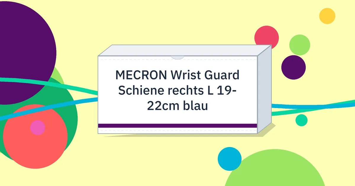 Symbolbild: Packung mit der Aufschrift MECRON Wrist Guard Schiene rechts L 19-22cm blau (PZN 16630878) – Verfügbarkeit und Bezug in Apotheken in Frankfurt am Main