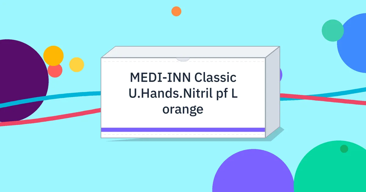 Symbolbild: Packung mit der Aufschrift MEDI-INN Classic U.Hands.Nitril pf L orange (PZN 18854352) – Verfügbarkeit und Bezug in Apotheken in Frankfurt am Main