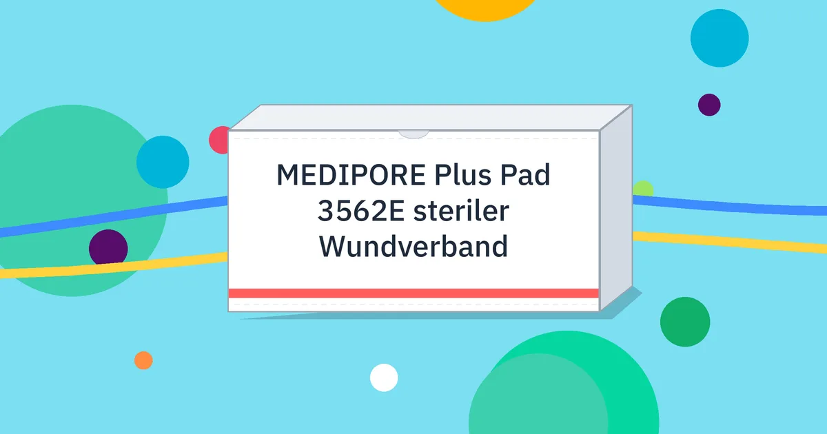 Symbolbild: Packung mit der Aufschrift MEDIPORE Plus Pad 3562E steriler Wundverband (PZN 09008374) – Verfügbarkeit und Bezug in Apotheken in Frankfurt am Main