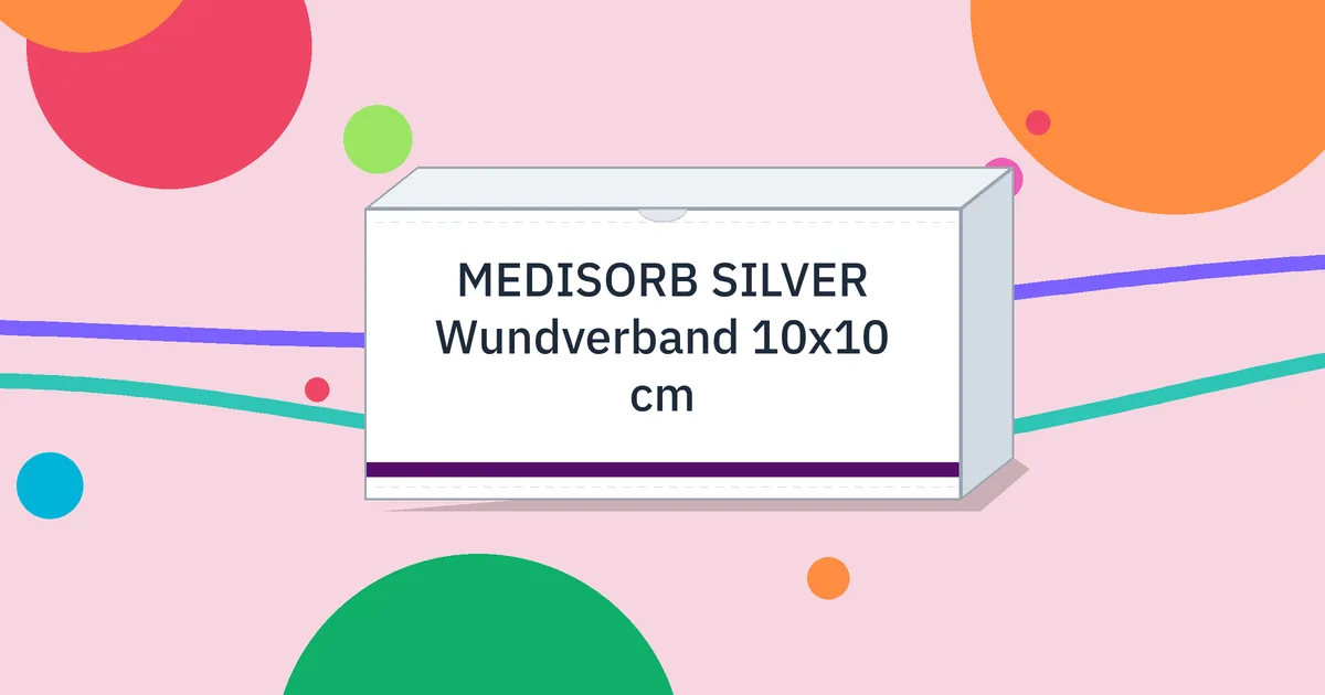 Symbolbild: Packung mit der Aufschrift MEDISORB SILVER Wundverband 10x10 cm (PZN 18018845) – Verfügbarkeit und Bezug in Apotheken in Frankfurt am Main