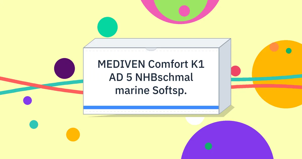 Symbolbild: Packung mit der Aufschrift MEDIVEN Comfort K1 AD 5 NHBschmal marine Softsp. (PZN 14562368) – Verfügbarkeit und Bezug in Apotheken in Frankfurt am Main