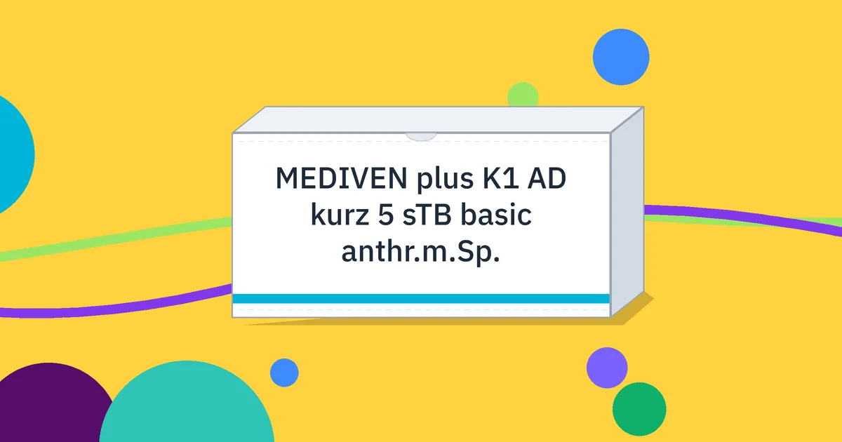 Symbolbild: Packung mit der Aufschrift MEDIVEN plus K1 AD kurz 5 sTB basic anthr.m.Sp. (PZN 15046456) – Verfügbarkeit und Bezug in Apotheken in Frankfurt am Main
