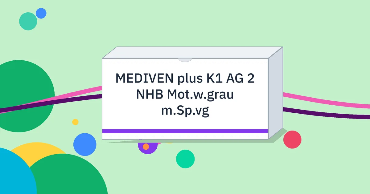 Symbolbild: Packung mit der Aufschrift MEDIVEN plus K1 AG 2 NHB Mot.w.grau m.Sp.vg (PZN 18941677) – Verfügbarkeit und Bezug in Apotheken in Frankfurt am Main