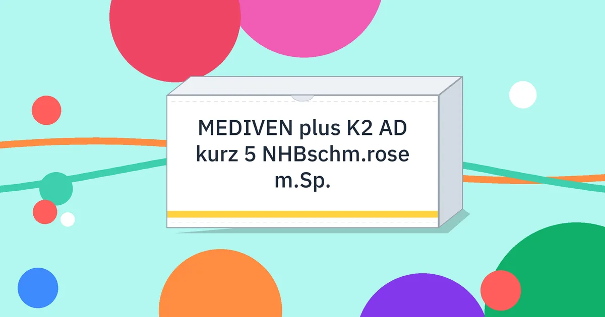 Symbolbild: Packung mit der Aufschrift MEDIVEN plus K2 AD kurz 5 NHBschm.rose m.Sp. (PZN 15926536) – Verfügbarkeit und Bezug in Apotheken in Frankfurt am Main