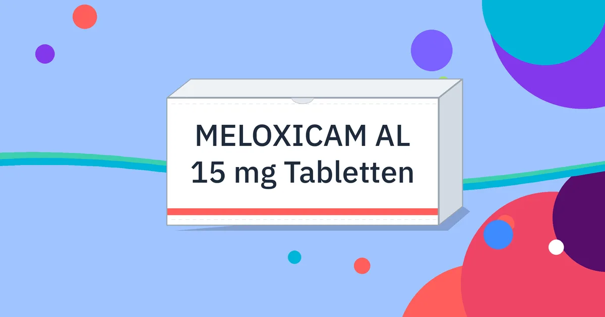 Symbolbild: Packung mit der Aufschrift MELOXICAM AL 15 mg Tabletten (PZN 01084341) – Verfügbarkeit und Bezug in Apotheken in Frankfurt am Main
