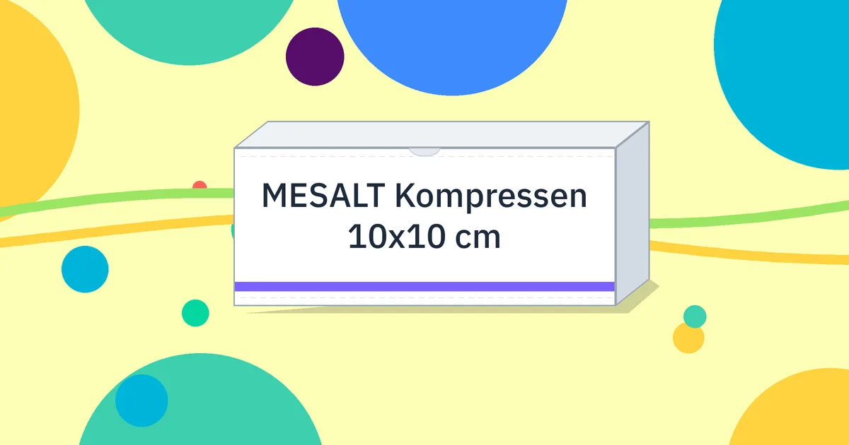 Symbolbild: Packung mit der Aufschrift MESALT Kompressen 10x10 cm (PZN 19649045) – Verfügbarkeit und Bezug in Apotheken in Frankfurt am Main