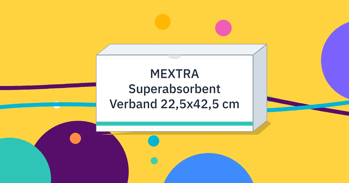 Symbolbild: Packung mit der Aufschrift MEXTRA Superabsorbent Verband 22,5x42,5 cm (PZN 17900848) – Verfügbarkeit und Bezug in Apotheken in Frankfurt am Main