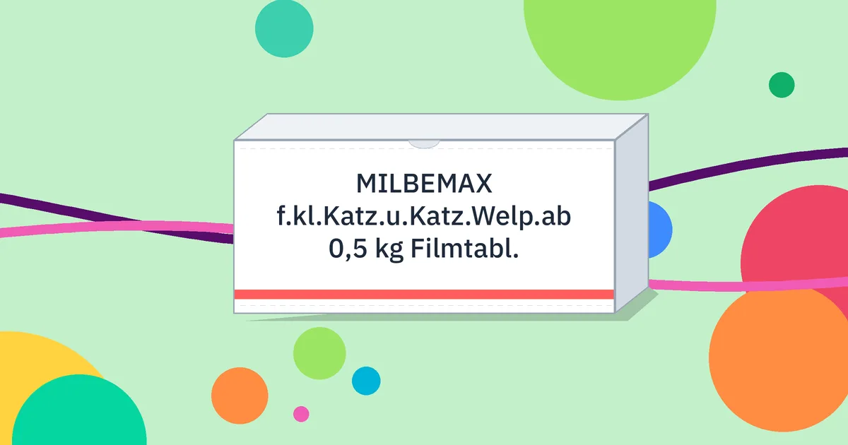 Symbolbild: Packung mit der Aufschrift MILBEMAX f.kl.Katz.u.Katz.Welp.ab 0,5 kg Filmtabl. (PZN 01316478) – Verfügbarkeit und Bezug in Apotheken in Frankfurt am Main