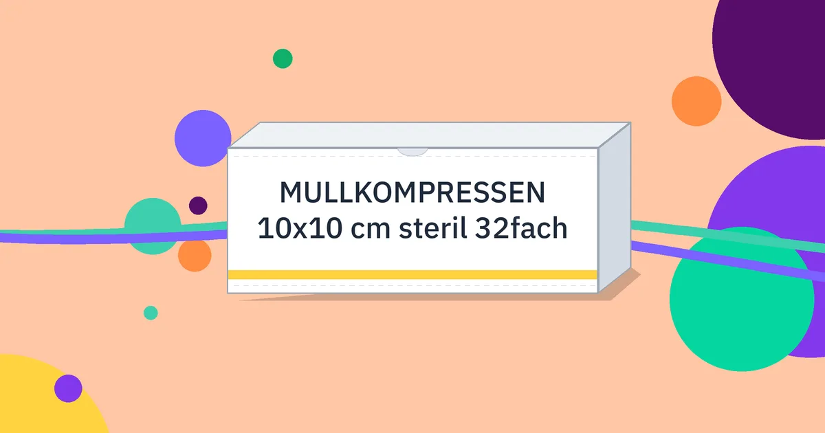 Symbolbild: Packung mit der Aufschrift MULLKOMPRESSEN 10x10 cm steril 32fach (PZN 00032974) – Verfügbarkeit und Bezug in Apotheken in Frankfurt am Main