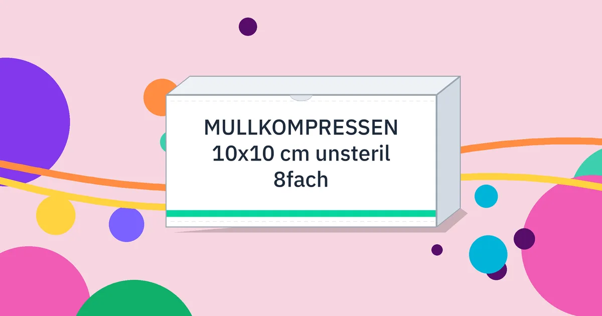 Symbolbild: Packung mit der Aufschrift MULLKOMPRESSEN 10x10 cm unsteril 8fach (PZN 04525946) – Verfügbarkeit und Bezug in Apotheken in Frankfurt am Main