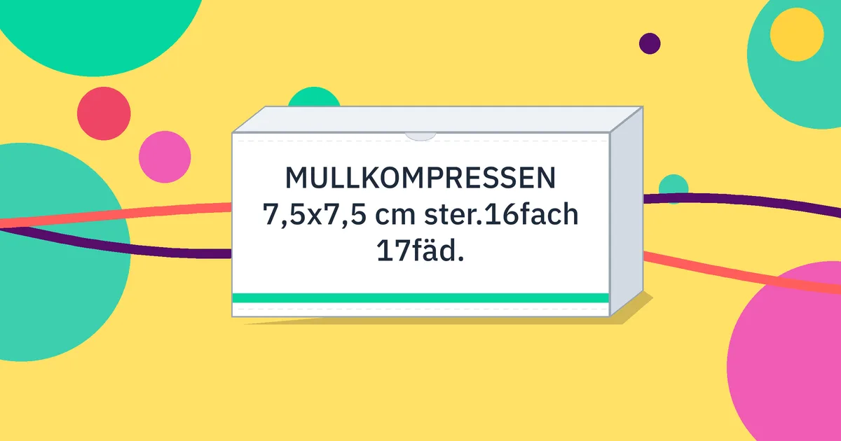 Symbolbild: Packung mit der Aufschrift MULLKOMPRESSEN 7,5x7,5 cm ster.16fach 17fäd. (PZN 06931113) – Verfügbarkeit und Bezug in Apotheken in Frankfurt am Main