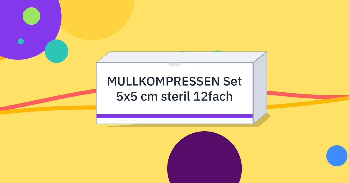 Symbolbild: Packung mit der Aufschrift MULLKOMPRESSEN Set 5x5 cm steril 12fach (PZN 16349302) – Verfügbarkeit und Bezug in Apotheken in Frankfurt am Main