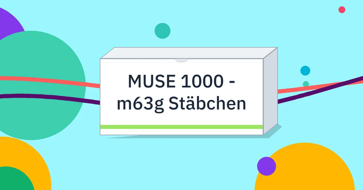 Symbolbild: Packung mit der Aufschrift MUSE 1000 -m63g Stäbchen (PZN 03441130) – Verfügbarkeit und Bezug in Apotheken in Frankfurt am Main