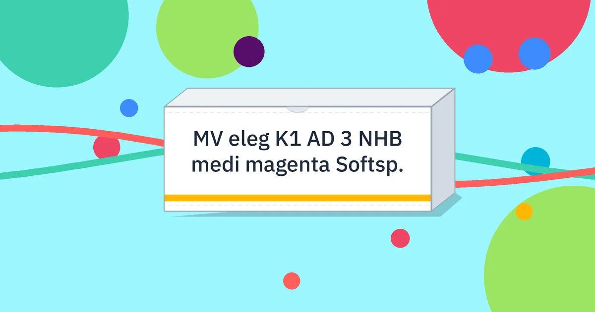 Symbolbild: Packung mit der Aufschrift MV eleg K1 AD 3 NHB medi magenta Softsp. (PZN 15674796) – Verfügbarkeit und Bezug in Apotheken in Frankfurt am Main