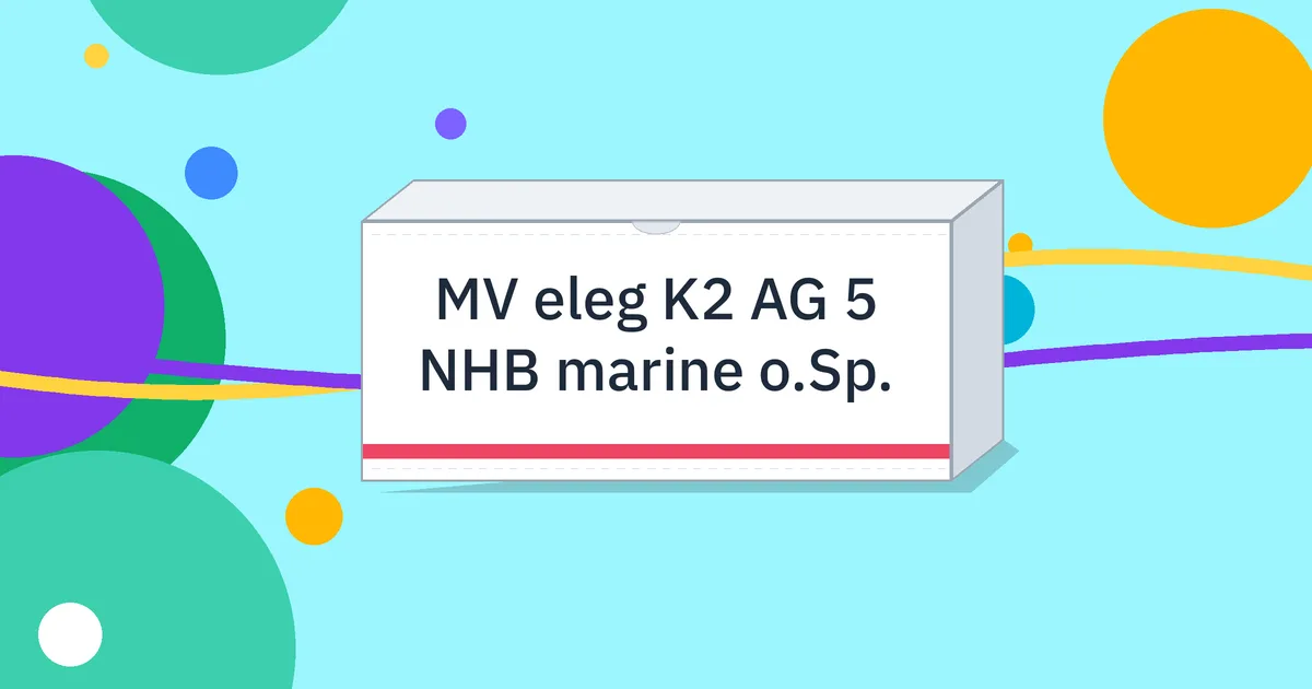 Symbolbild: Packung mit der Aufschrift MV eleg K2 AG 5 NHB marine o.Sp. (PZN 15731175) – Verfügbarkeit und Bezug in Apotheken in Frankfurt am Main