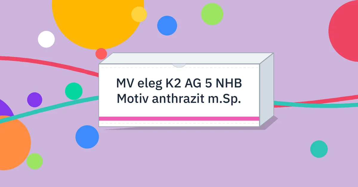 Symbolbild: Packung mit der Aufschrift MV eleg K2 AG 5 NHB Motiv anthrazit m.Sp. (PZN 15721515) – Verfügbarkeit und Bezug in Apotheken in Frankfurt am Main