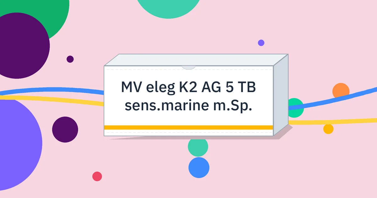 Symbolbild: Packung mit der Aufschrift MV eleg K2 AG 5 TB sens.marine m.Sp. (PZN 14611084) – Verfügbarkeit und Bezug in Apotheken in Frankfurt am Main