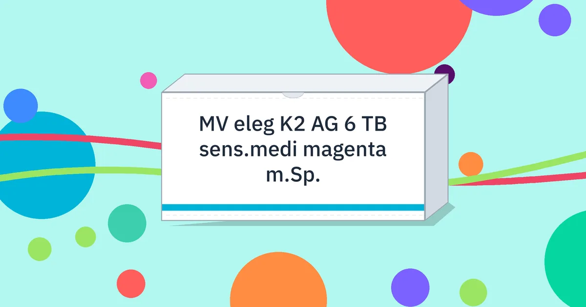 Symbolbild: Packung mit der Aufschrift MV eleg K2 AG 6 TB sens.medi magenta m.Sp. (PZN 14640909) – Verfügbarkeit und Bezug in Apotheken in Frankfurt am Main