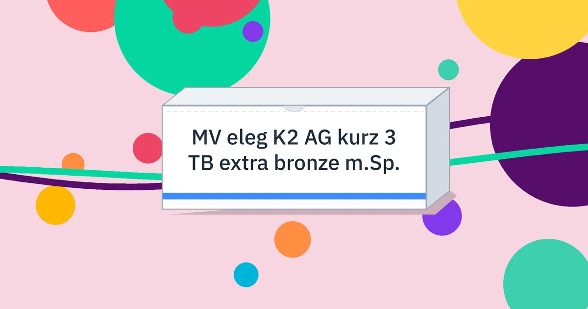 Symbolbild: Packung mit der Aufschrift MV eleg K2 AG kurz 3 TB extra bronze m.Sp. (PZN 14716297) – Verfügbarkeit und Bezug in Apotheken in Frankfurt am Main