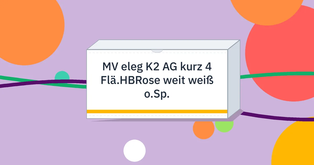Symbolbild: Packung mit der Aufschrift MV eleg K2 AG kurz 4 Flä.HBRose weit weiß o.Sp. (PZN 15707202) – Verfügbarkeit und Bezug in Apotheken in Frankfurt am Main