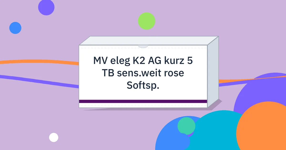 Symbolbild: Packung mit der Aufschrift MV eleg K2 AG kurz 5 TB sens.weit rose Softsp. (PZN 14697565) – Verfügbarkeit und Bezug in Apotheken in Frankfurt am Main