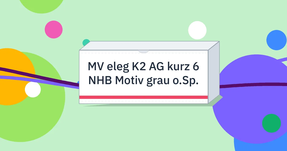 Symbolbild: Packung mit der Aufschrift MV eleg K2 AG kurz 6 NHB Motiv grau o.Sp. (PZN 18926413) – Verfügbarkeit und Bezug in Apotheken in Frankfurt am Main