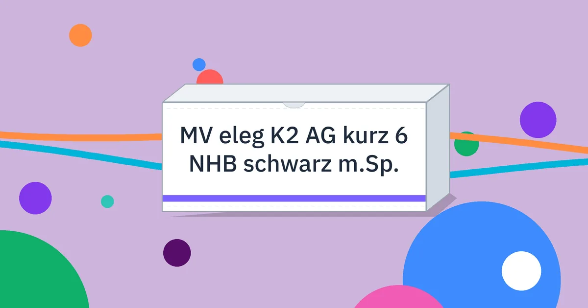 Symbolbild: Packung mit der Aufschrift MV eleg K2 AG kurz 6 NHB schwarz m.Sp. (PZN 15717407) – Verfügbarkeit und Bezug in Apotheken in Frankfurt am Main