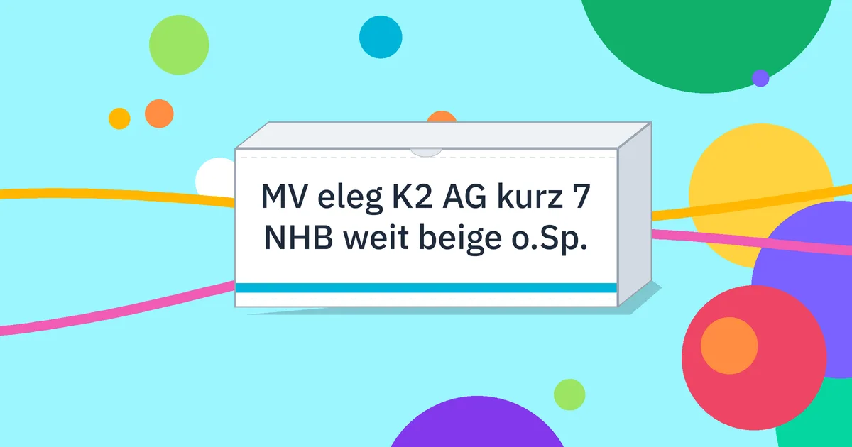 Symbolbild: Packung mit der Aufschrift MV eleg K2 AG kurz 7 NHB weit beige o.Sp. (PZN 15715064) – Verfügbarkeit und Bezug in Apotheken in Frankfurt am Main