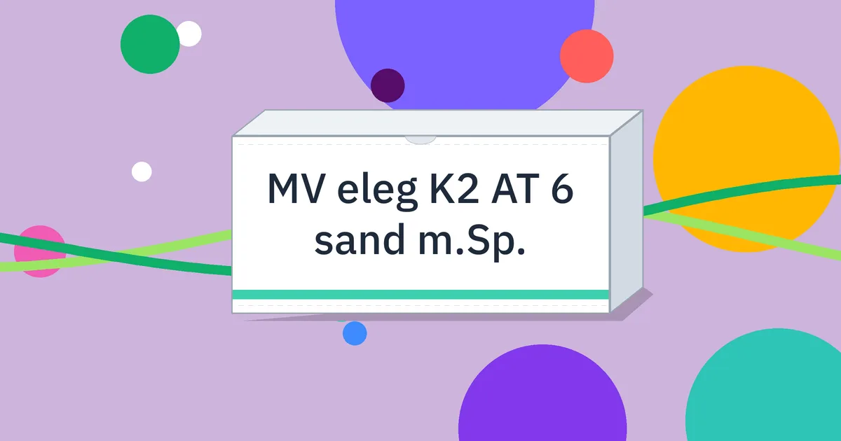 Symbolbild: Packung mit der Aufschrift MV eleg K2 AT 6 sand m.Sp. (PZN 18922906) – Verfügbarkeit und Bezug in Apotheken in Frankfurt am Main