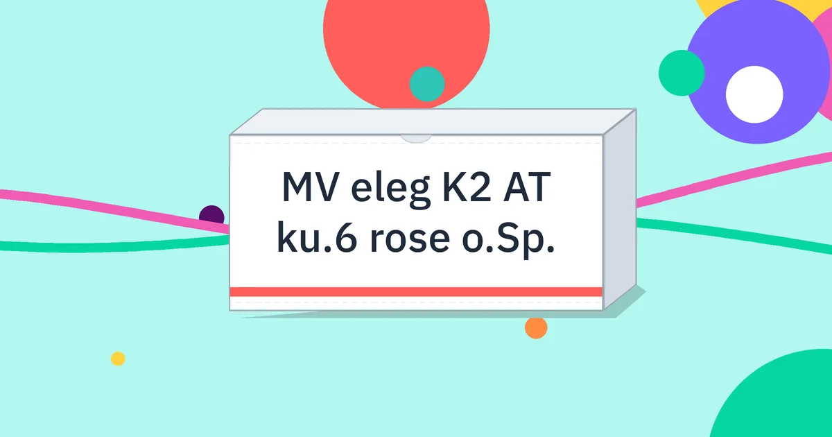 Symbolbild: Packung mit der Aufschrift MV eleg K2 AT ku.6 rose o.Sp. (PZN 15288372) – Verfügbarkeit und Bezug in Apotheken in Frankfurt am Main