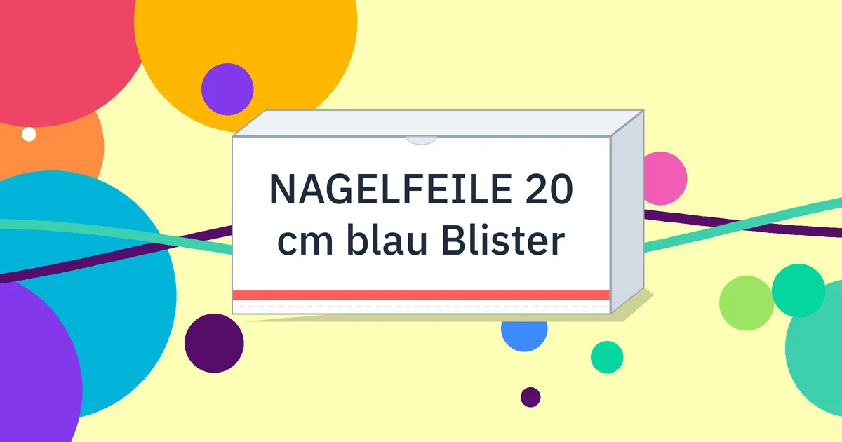Symbolbild: Packung mit der Aufschrift NAGELFEILE 20 cm blau Blister (PZN 01588567) – Verfügbarkeit und Bezug in Apotheken in Frankfurt am Main