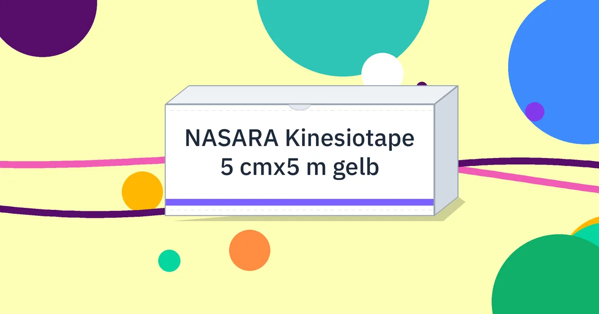 Symbolbild: Packung mit der Aufschrift NASARA Kinesiotape 5 cmx5 m gelb (PZN 15576993) – Verfügbarkeit und Bezug in Apotheken in Frankfurt am Main