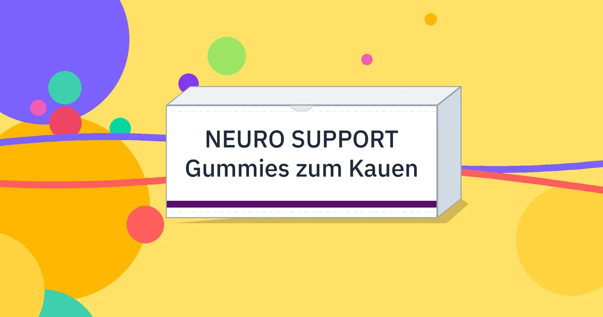 Symbolbild: Packung mit der Aufschrift NEURO SUPPORT Gummies zum Kauen (PZN 20304305) – Verfügbarkeit und Bezug in Apotheken in Frankfurt am Main