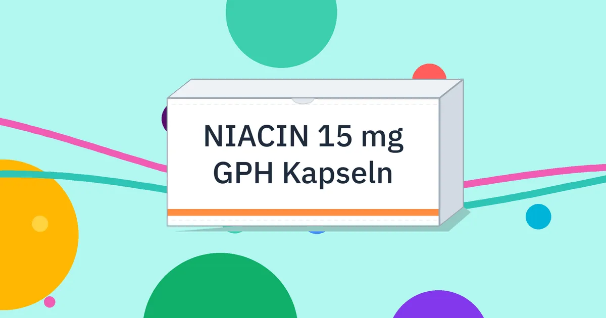 Symbolbild: Packung mit der Aufschrift NIACIN 15 mg GPH Kapseln (PZN 00129395) – Verfügbarkeit und Bezug in Apotheken in Frankfurt am Main