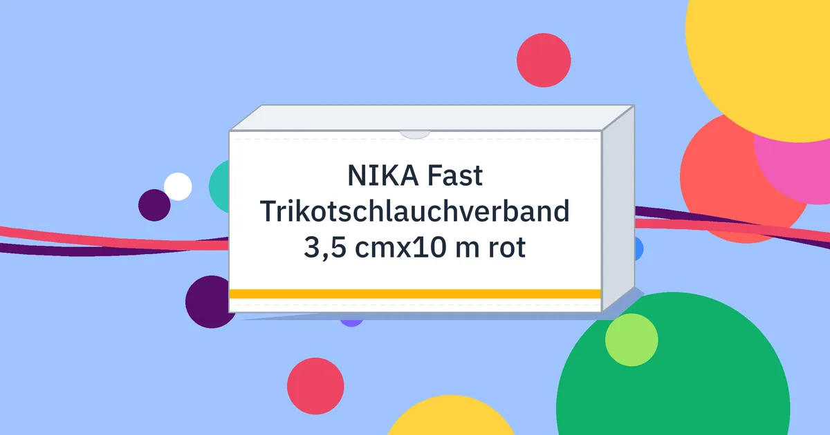 Symbolbild: Packung mit der Aufschrift NIKA Fast Trikotschlauchverband 3,5 cmx10 m rot (PZN 18171819) – Verfügbarkeit und Bezug in Apotheken in Frankfurt am Main
