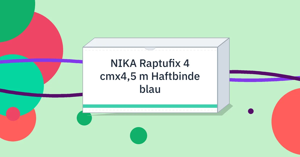 Symbolbild: Packung mit der Aufschrift NIKA Raptufix 4 cmx4,5 m Haftbinde blau (PZN 19078542) – Verfügbarkeit und Bezug in Apotheken in Frankfurt am Main
