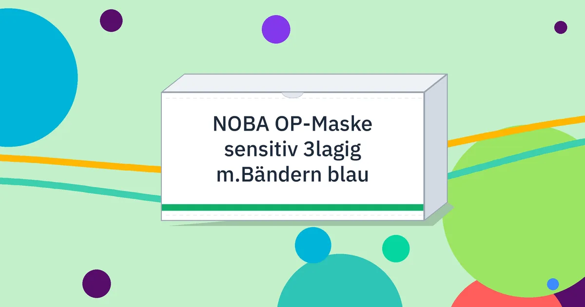 Symbolbild: Packung mit der Aufschrift NOBA OP-Maske sensitiv 3lagig m.Bändern blau (PZN 15616327) – Verfügbarkeit und Bezug in Apotheken in Frankfurt am Main
