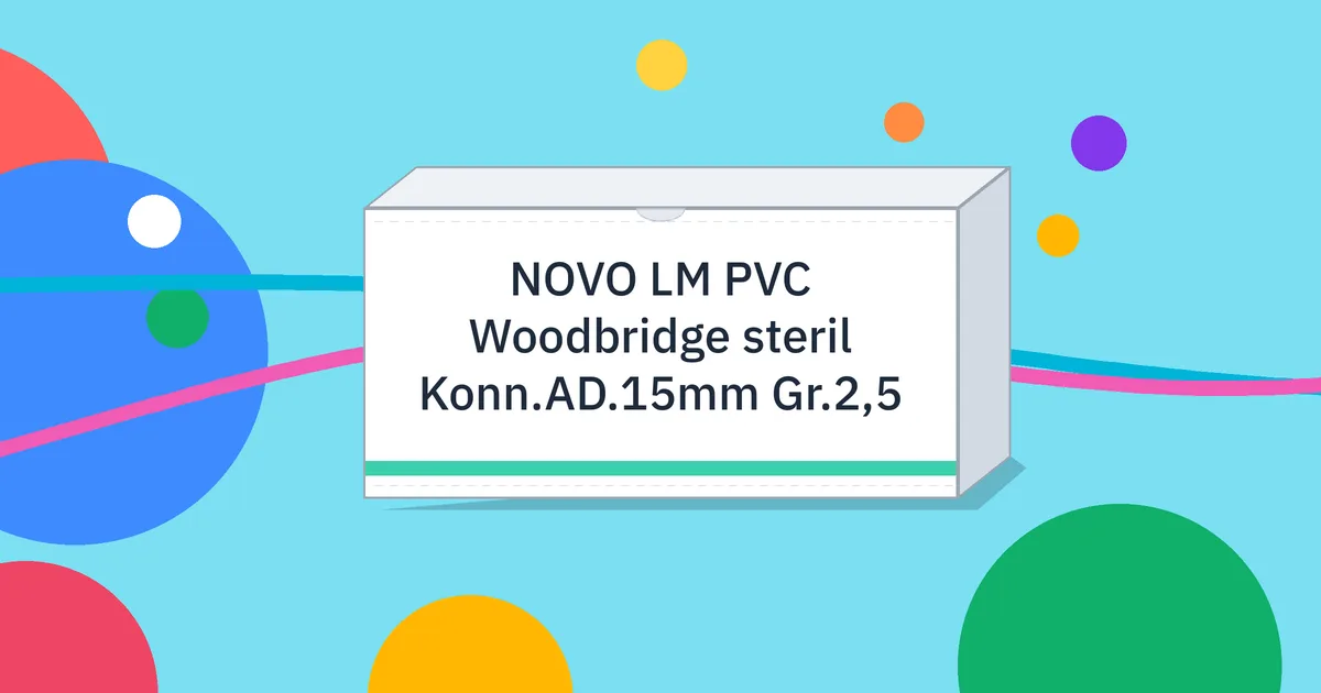 Symbolbild: Packung mit der Aufschrift NOVO LM PVC Woodbridge steril Konn.AD.15mm Gr.2,5 (PZN 18491783) – Verfügbarkeit und Bezug in Apotheken in Frankfurt am Main