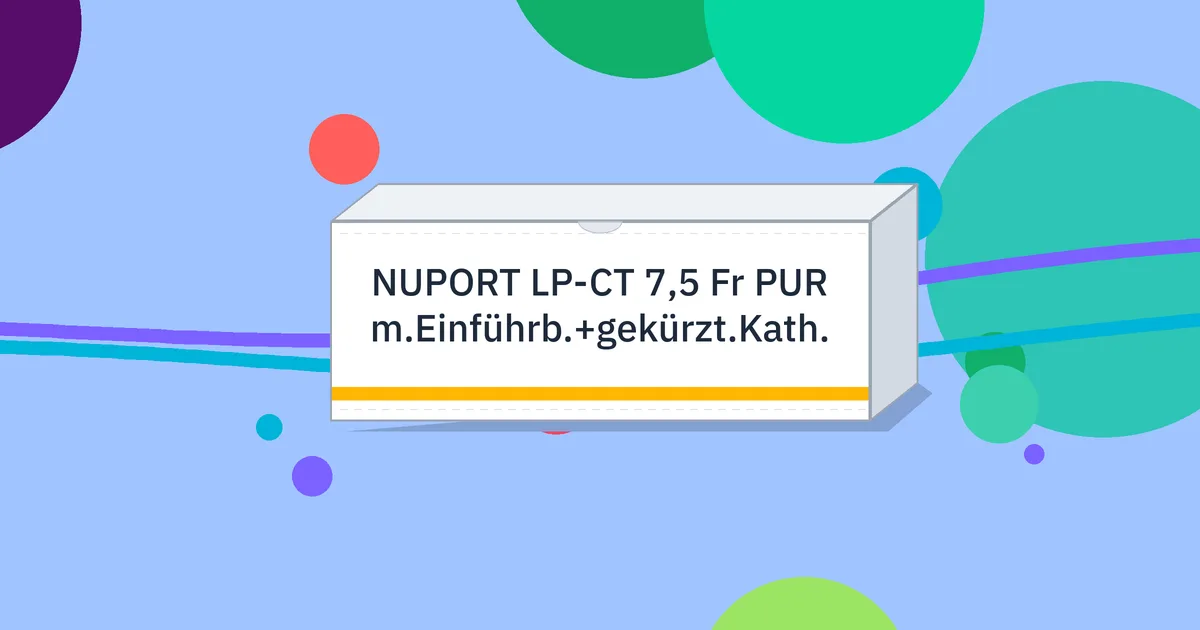 Symbolbild: Packung mit der Aufschrift NUPORT LP-CT 7,5 Fr PUR m.Einführb.+gekürzt.Kath. (PZN 16358695) – Verfügbarkeit und Bezug in Apotheken in Frankfurt am Main