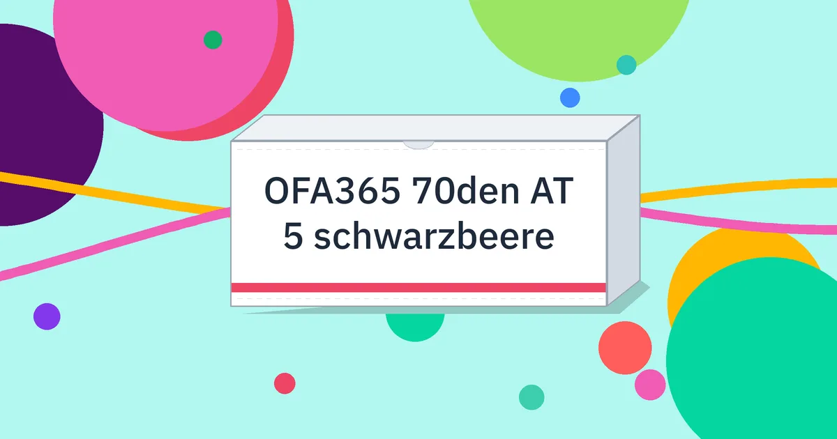 Symbolbild: Packung mit der Aufschrift OFA365 70den AT 5 schwarzbeere (PZN 16722600) – Verfügbarkeit und Bezug in Apotheken in Frankfurt am Main