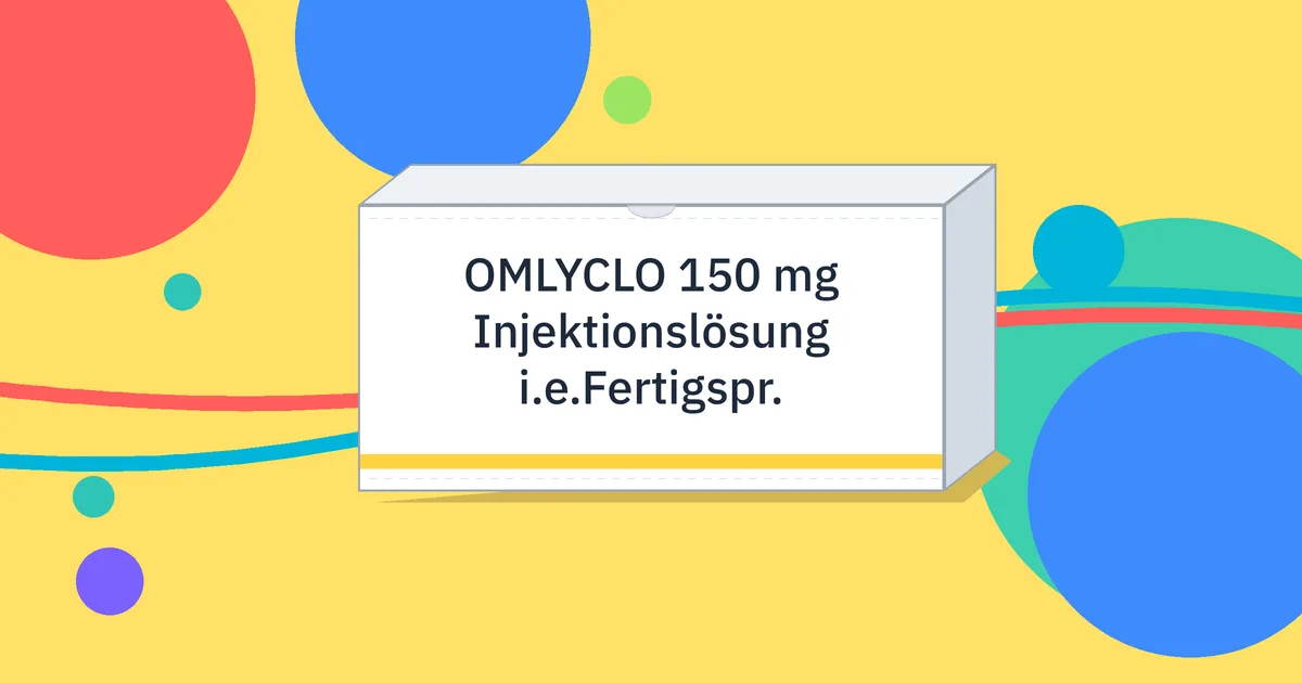 Symbolbild: Packung mit der Aufschrift OMLYCLO 150 mg Injektionslösung i.e.Fertigspr. (PZN 20605900) – Verfügbarkeit und Bezug in Apotheken in Frankfurt am Main