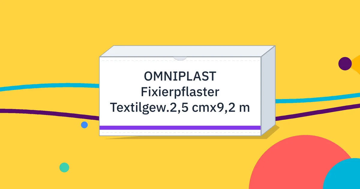 Symbolbild: Packung mit der Aufschrift OMNIPLAST Fixierpflaster Textilgew.2,5 cmx9,2 m (PZN 12380781) – Verfügbarkeit und Bezug in Apotheken in Frankfurt am Main