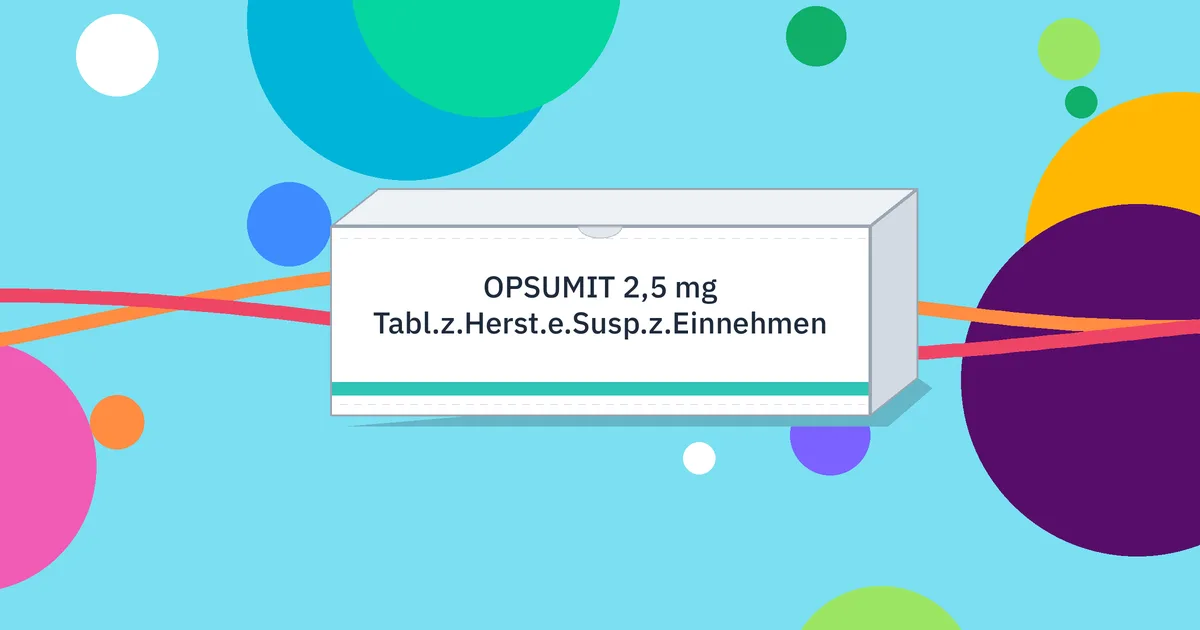 Symbolbild: Packung mit der Aufschrift OPSUMIT 2,5 mg Tabl.z.Herst.e.Susp.z.Einnehmen (PZN 19237012) – Verfügbarkeit und Bezug in Apotheken in Frankfurt am Main