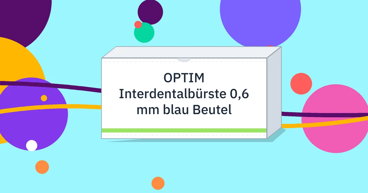 Symbolbild: Packung mit der Aufschrift OPTIM Interdentalbürste 0,6 mm blau Beutel (PZN 16237750) – Verfügbarkeit und Bezug in Apotheken in Frankfurt am Main