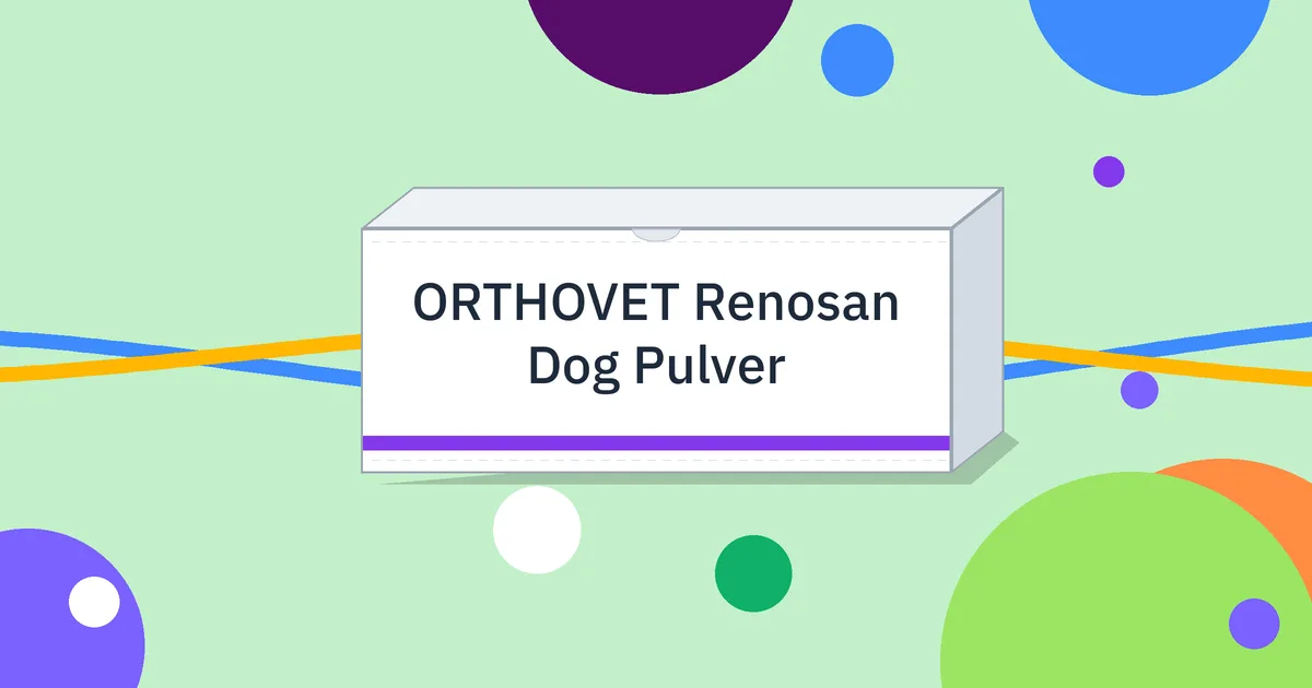 Symbolbild: Packung mit der Aufschrift ORTHOVET Renosan Dog Pulver (PZN 14320458) – Verfügbarkeit und Bezug in Apotheken in Frankfurt am Main
