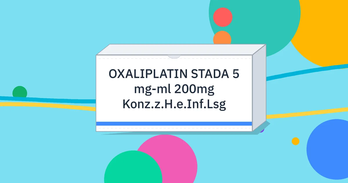 Symbolbild: Packung mit der Aufschrift OXALIPLATIN STADA 5 mg-ml 200mg Konz.z.H.e.Inf.Lsg (PZN 13576575) – Verfügbarkeit und Bezug in Apotheken in Frankfurt am Main