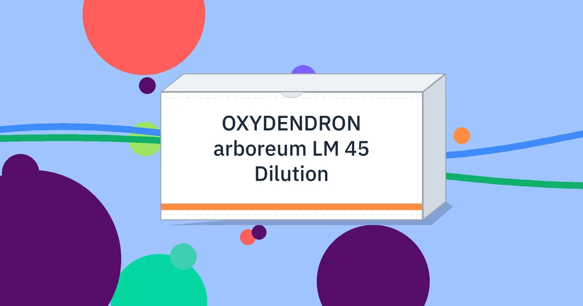 Symbolbild: Packung mit der Aufschrift OXYDENDRON arboreum LM 45 Dilution (PZN 13629633) – Verfügbarkeit und Bezug in Apotheken in Frankfurt am Main