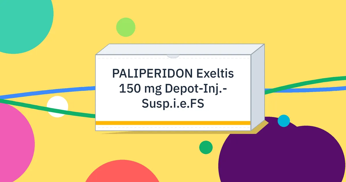 Symbolbild: Packung mit der Aufschrift PALIPERIDON Exeltis 150 mg Depot-Inj.-Susp.i.e.FS (PZN 19950052) – Verfügbarkeit und Bezug in Apotheken in Frankfurt am Main