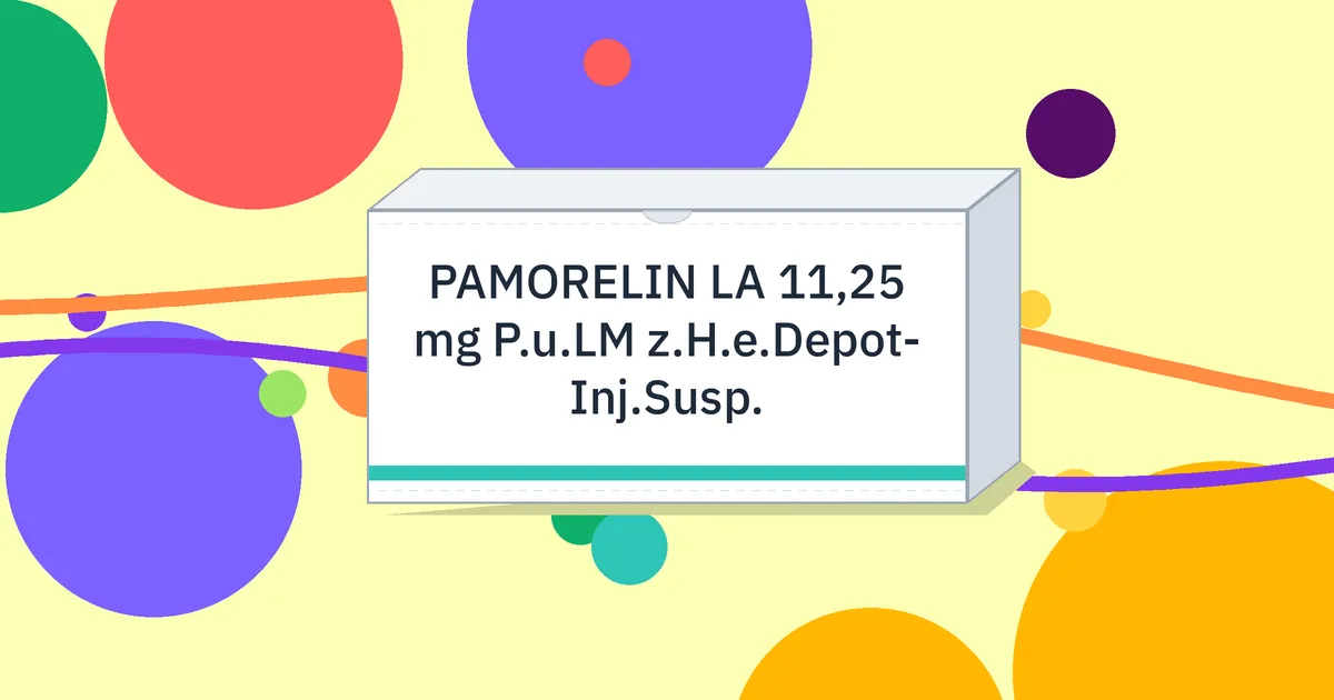 Symbolbild: Packung mit der Aufschrift PAMORELIN LA 11,25 mg P.u.LM z.H.e.Depot-Inj.Susp. (PZN 19806208) – Verfügbarkeit und Bezug in Apotheken in Frankfurt am Main